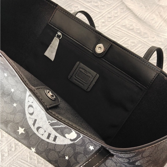 Coach | Bags | Coach Black Tote With Cat And Moon Motif | Poshmark